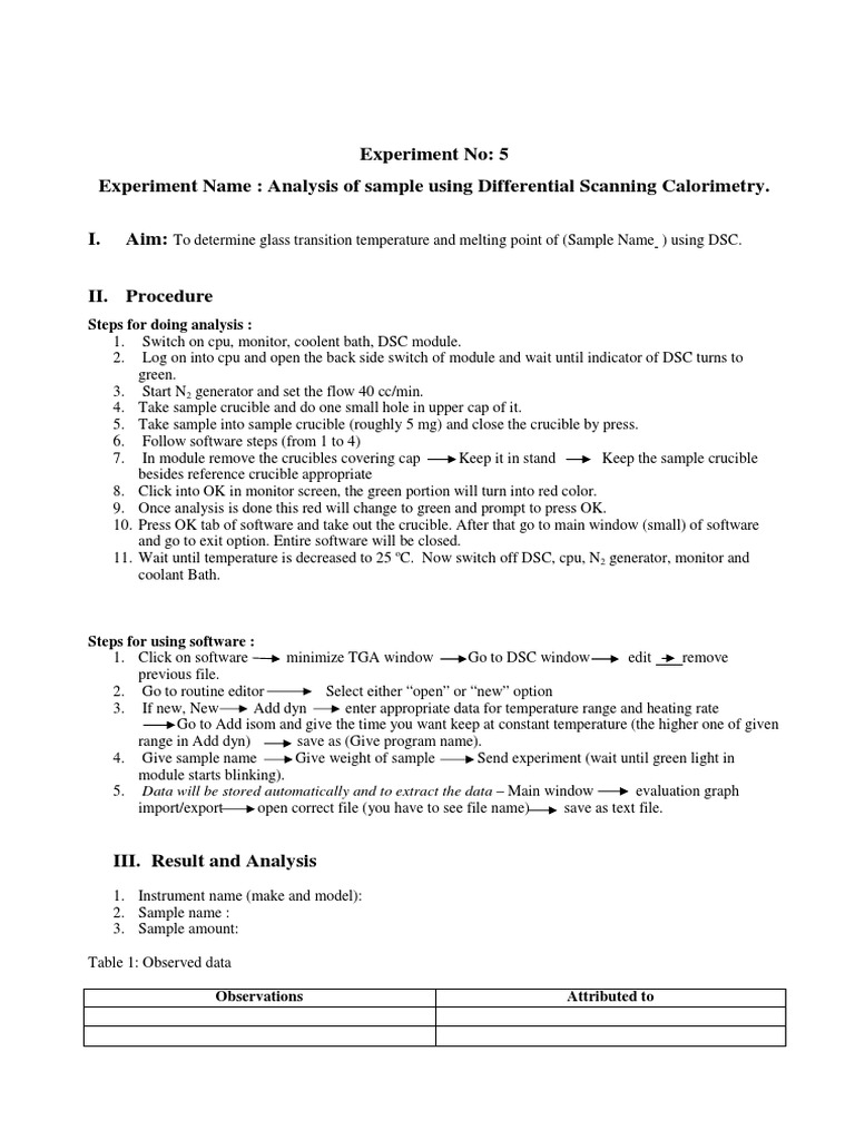 Experiment No 5 Dsc Analysis Pdf Differential Scanning Calorimetry