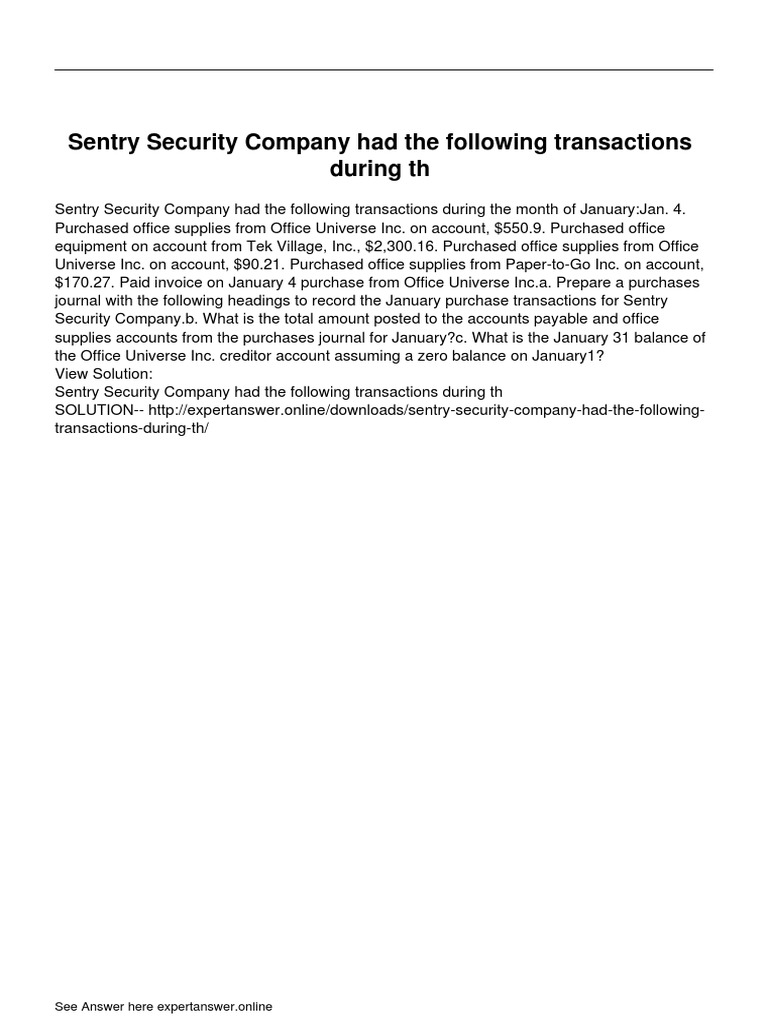 Sentry Security Company January Transactions | PDF