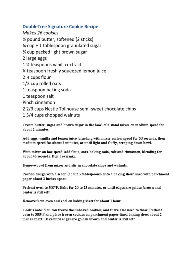 DoubleTree Signature Cookie Recipe | PDF