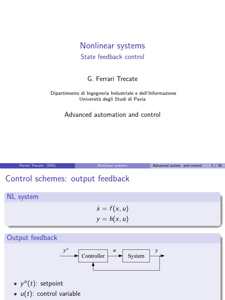 Nonlinear Systems: State Feedback Control | Download Free PDF | Control Theory | Stability Theory