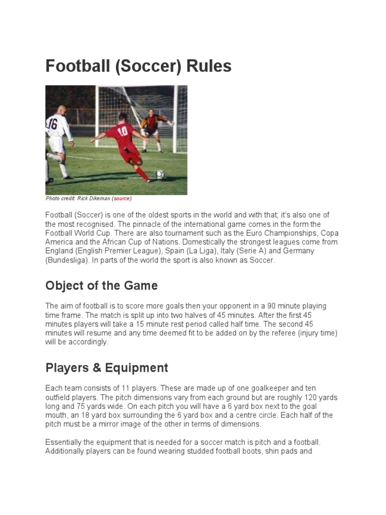 Football (Soccer) Rules: Object of The Game | PDF | Association ...