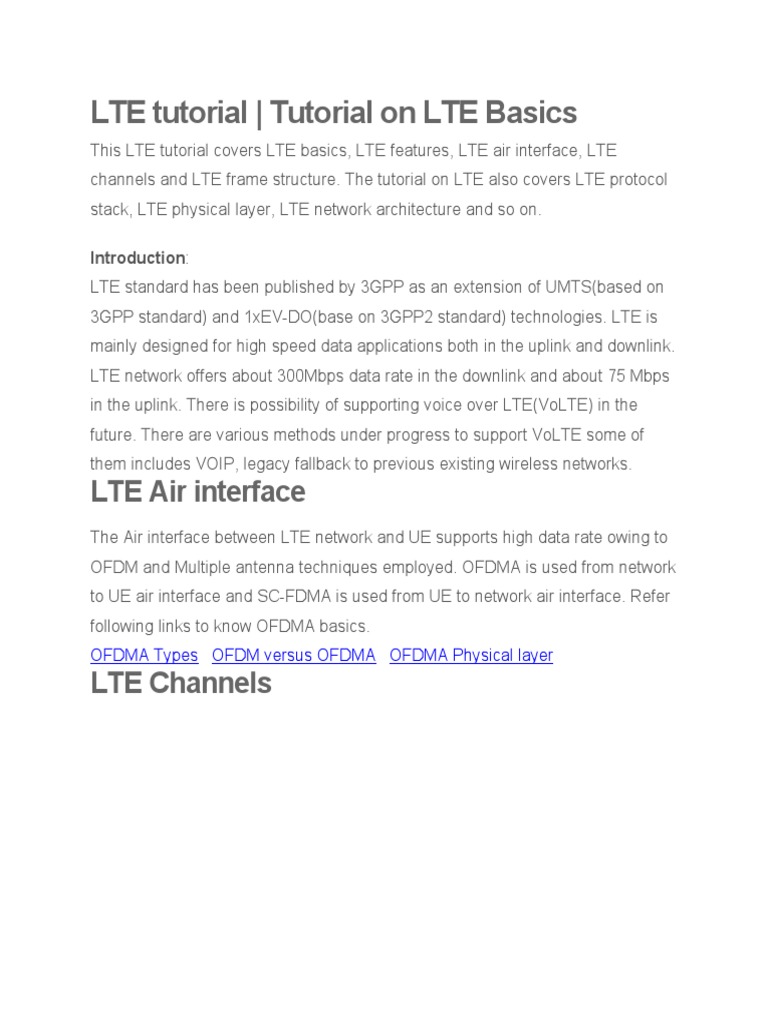 LTE Tutorial - Tutorial On LTE Basics | PDF | Lte (Telecommunication ...