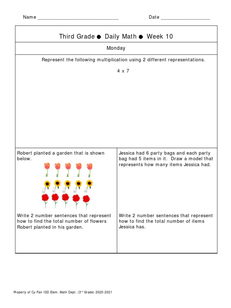 Third Grade Daily Math Week 10: Monday | PDF | Teaching Mathematics ...