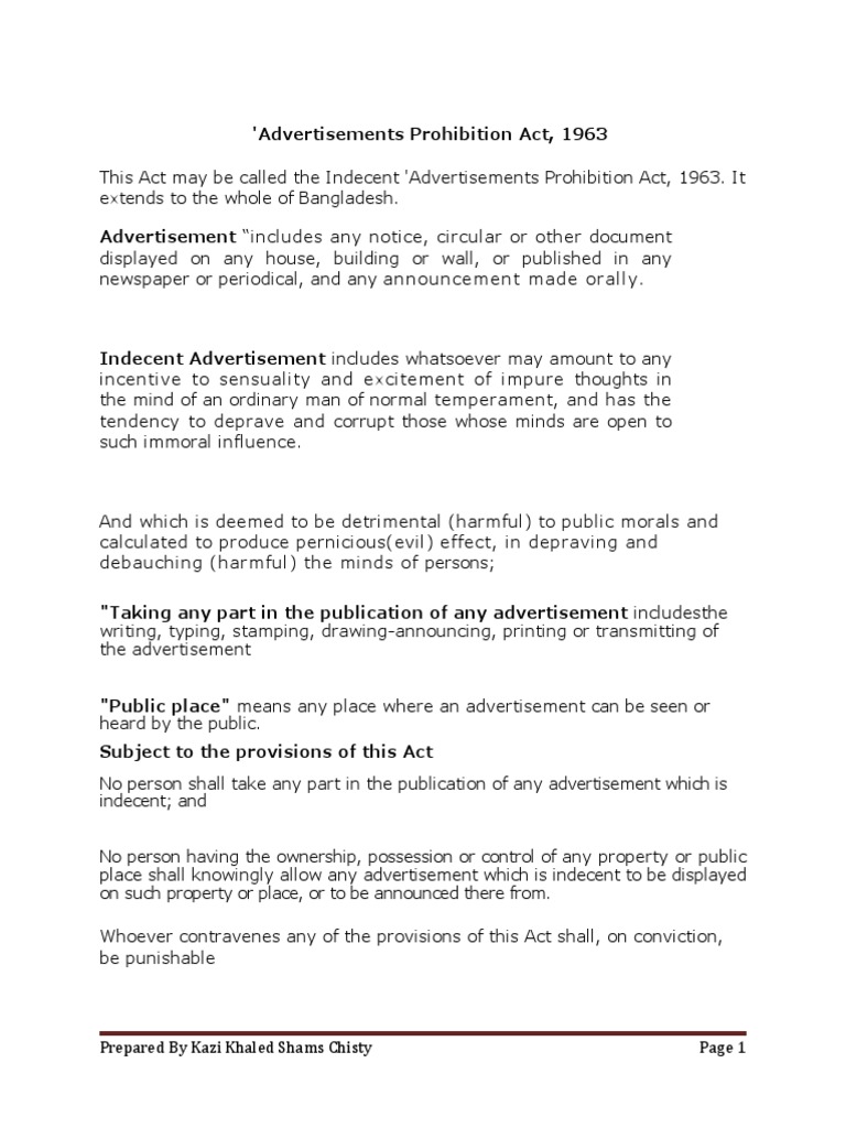 Indecent Advertisements Prohibition Act | PDF