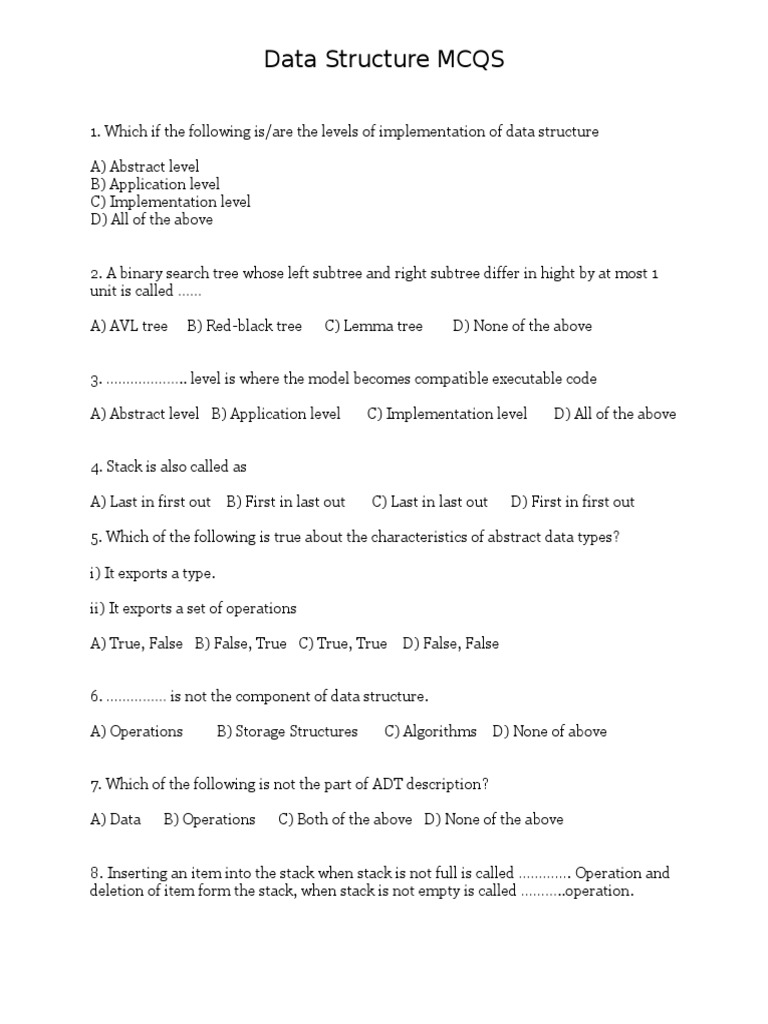 Data Structure Mcqs PDF | PDF | Queue (Abstract Data Type) | Array Data ...