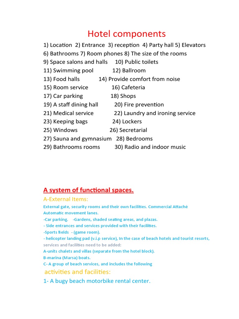 Hotel Components: A System of Functional Spaces | PDF | Cafeteria | Hotel