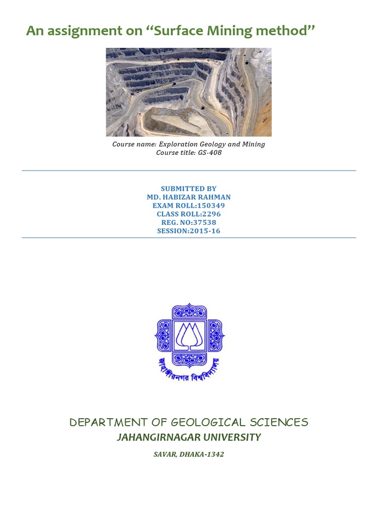 MD - HABIZAR RAHMAN GS 408 Surface Mining Method | PDF | Surface Mining | Mining