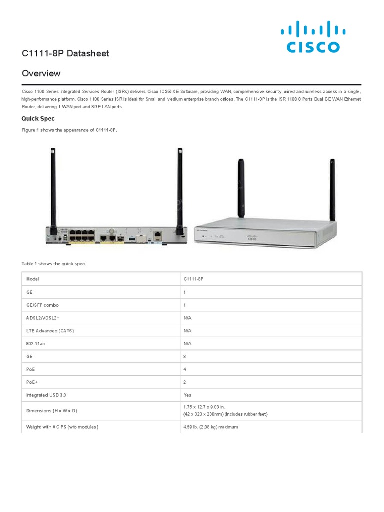 C1111-8P Datasheet: Quick Spec | PDF | Cisco Systems | Usb