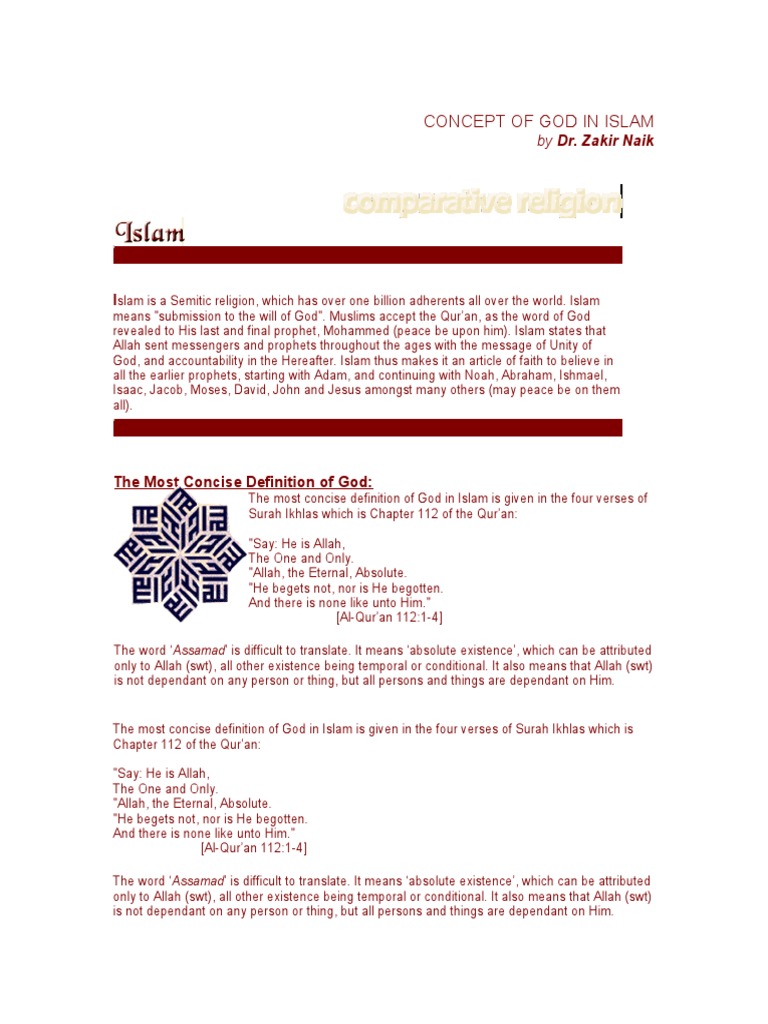 Concept of God in Islam - DR Zakir Naik | PDF | Tawhid | God In Islam