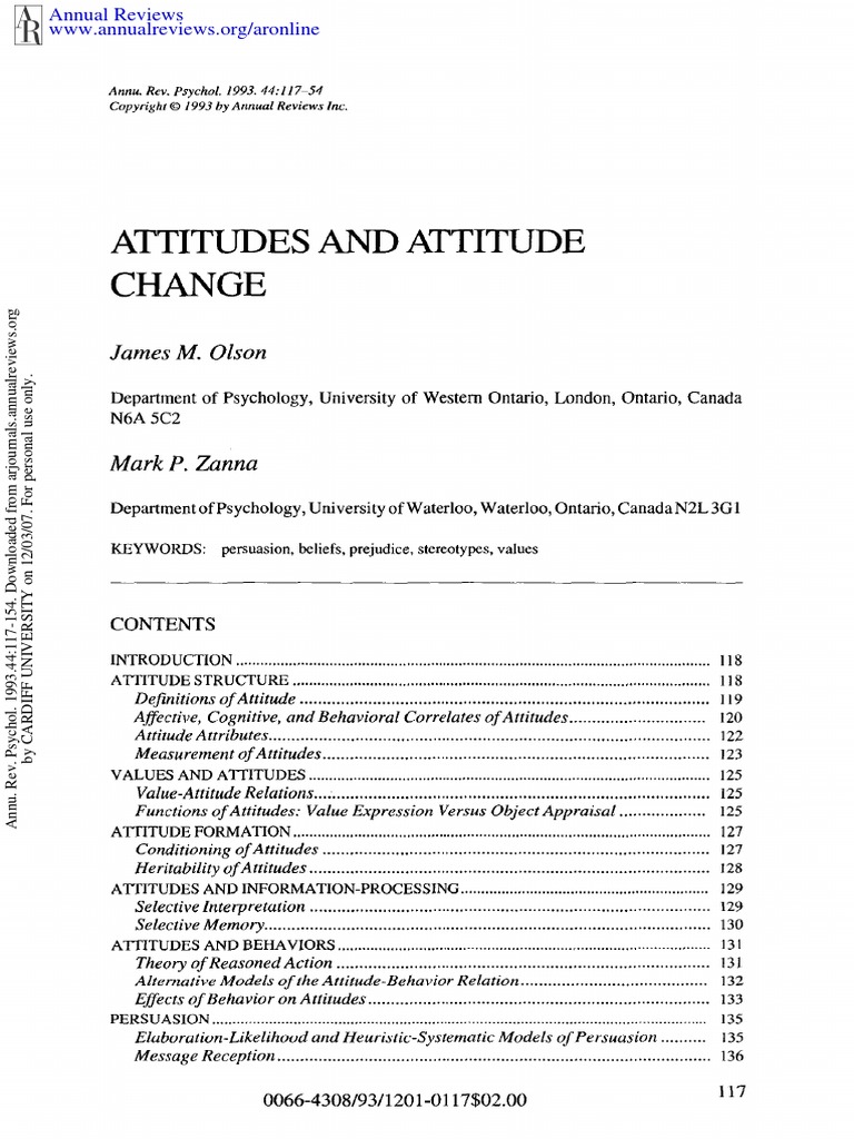 Attitudes and Attitude Change | PDF | Attitude (Psychology) | Affect ...