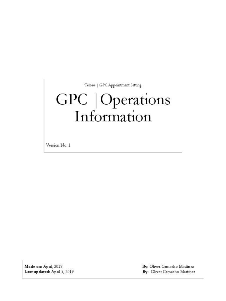 GPC - Operations Information: Version No. 1 | PDF | Christian Church ...