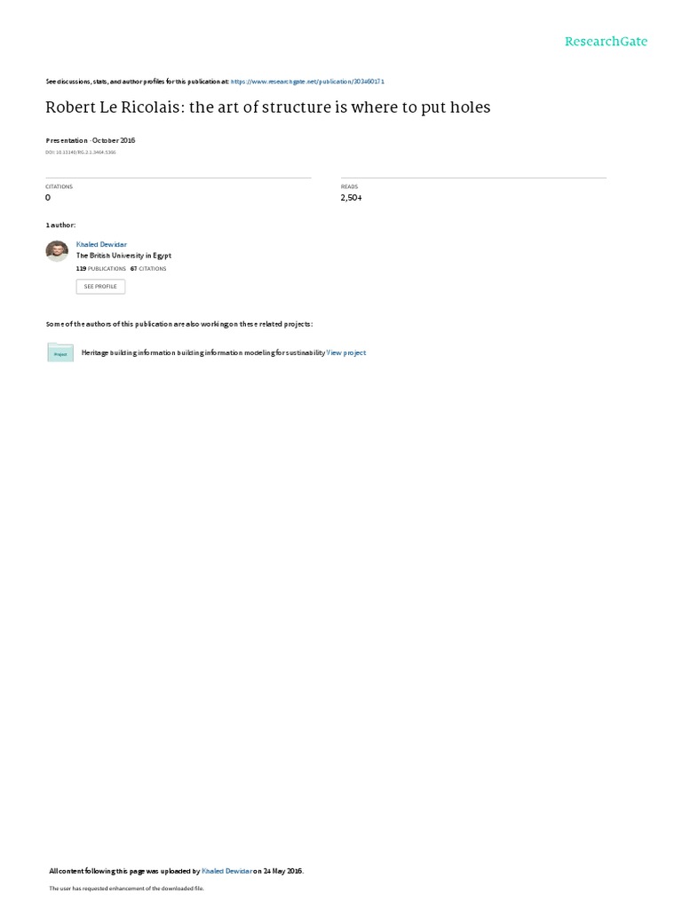 Robert Le Ricolais: The Art of Structure Is Where To Put Holes | PDF