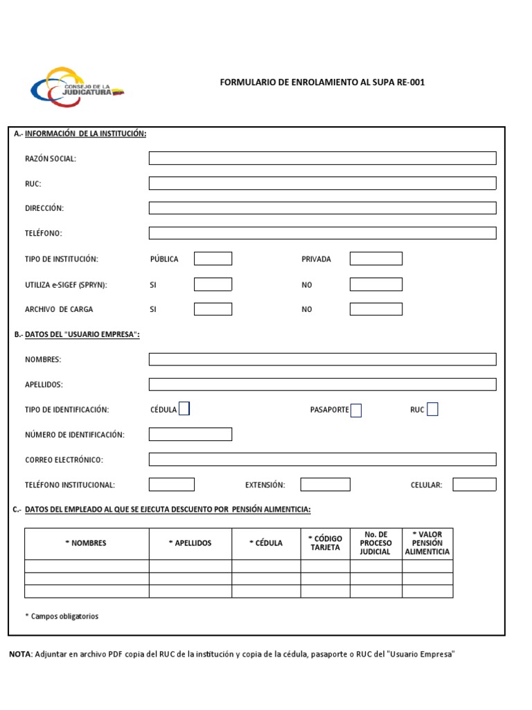 Formulario Enrolamiento Al Supa Re-001 | PDF