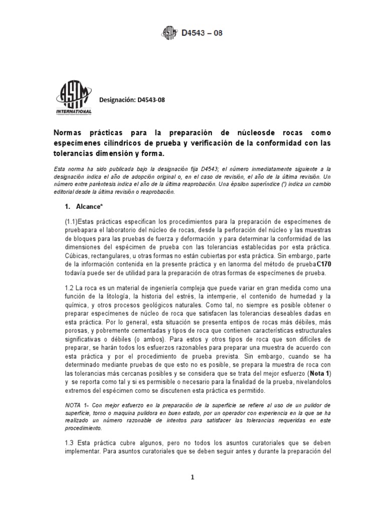 ASTM D4543 08 Traducción | PDF | Perforar | Tolerancia de ingeniería