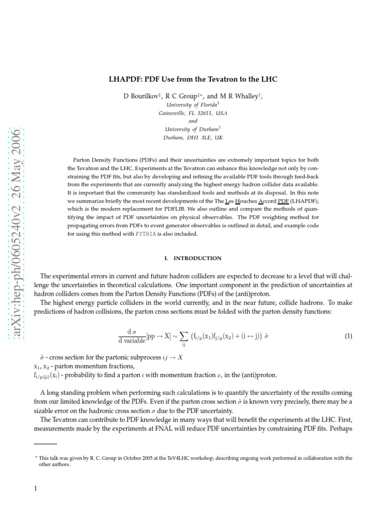 LHAPDF: PDF Use From The Tevatron To The LHC | PDF