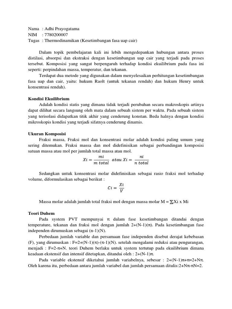 Kesetimbangan Fasa Uap Cair | PDF
