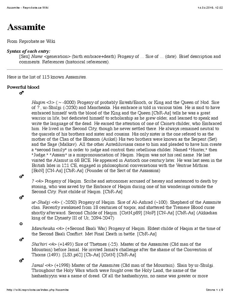 Assamite - Reprobate - Se Wiki | PDF