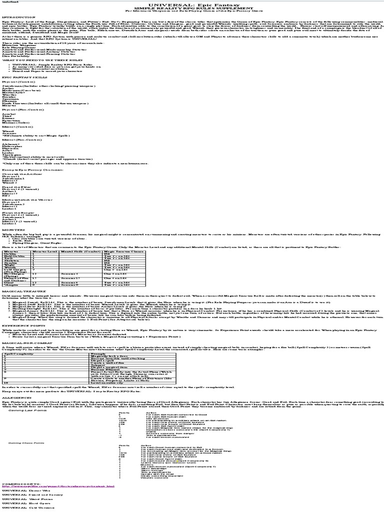 Epic Fantasy RPG Rules Overview | PDF | Magician (Fantasy) | High Fantasy