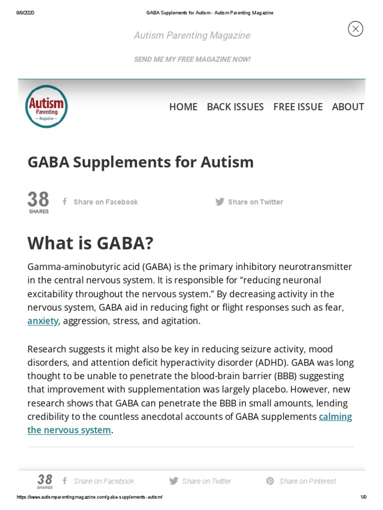 GABA Supplements For Autism | PDF | Autism | Gamma Aminobutyric Acid