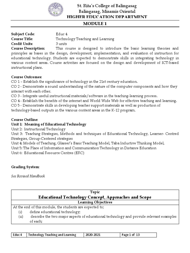 Educ 4 - Module 1 | PDF | Educational Technology | Mass Media