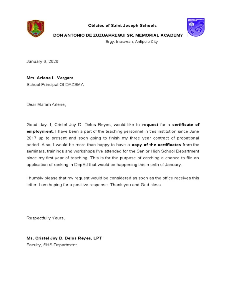 Request Letter For COE | PDF