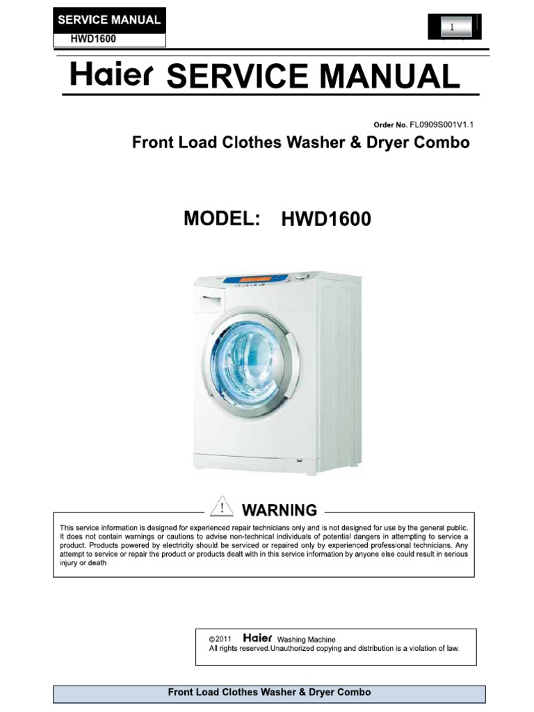 HWD1600 Washer Dryer Combo Manual | PDF | Washing Machine | Clothes Dryer