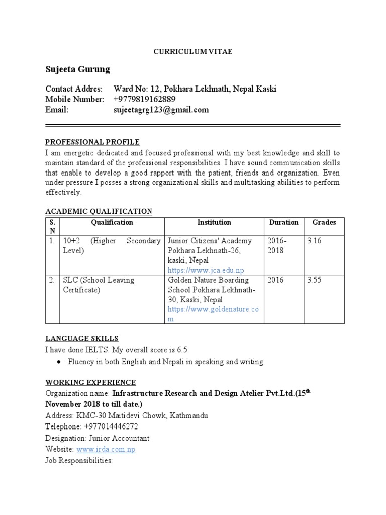 Sujeeta Gurung's Professional CV | PDF | Nepal | Learning