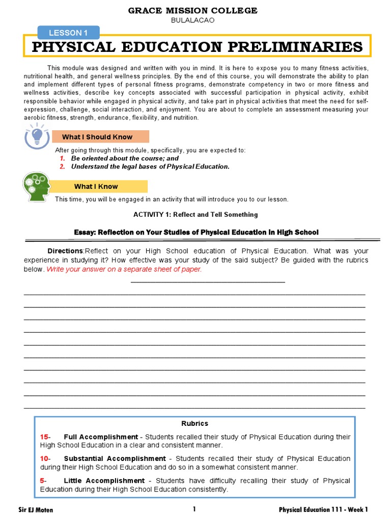 Physical Education 111 Week 1 PDF | PDF | Physical Education | Physical ...
