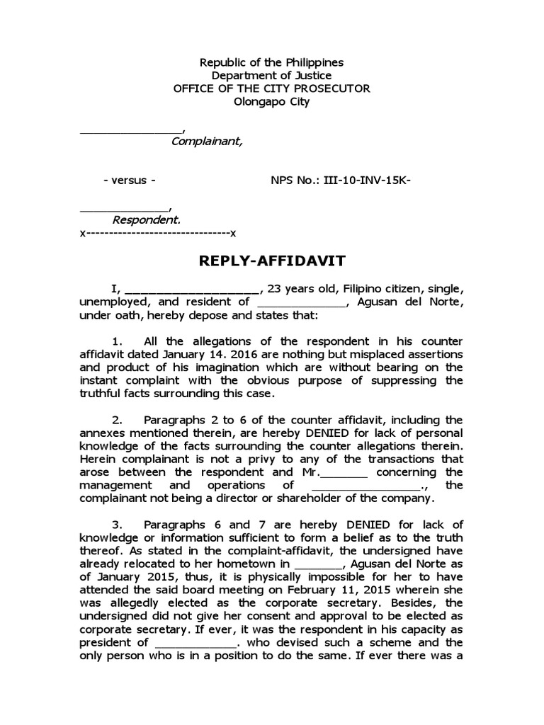 Reply Affidavit | PDF | Affidavit | Prosecution