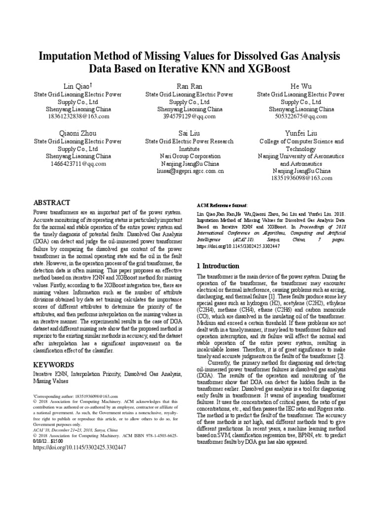 Imputation Method of Missing Values For Dissolved Gas Analysis Data Based On Iterative KNN and ...