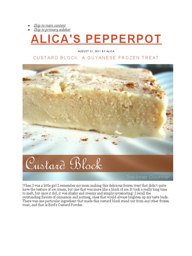 Custard Block Recipe | PDF | Custard | Nutmeg
