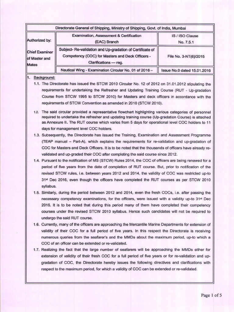 DGS Circular No.01.2016 PDF | PDF | Water Transport | Shipping