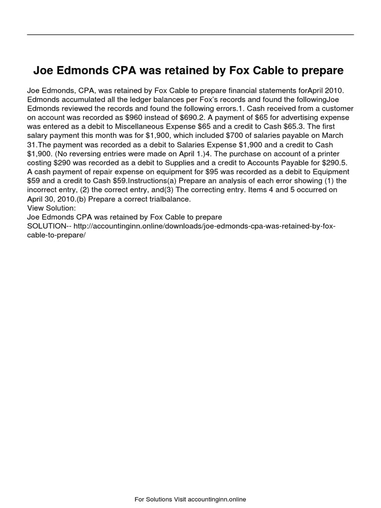 Joe Edmonds Cpa Was Retained by Fox Cable To Prepare PDF | PDF