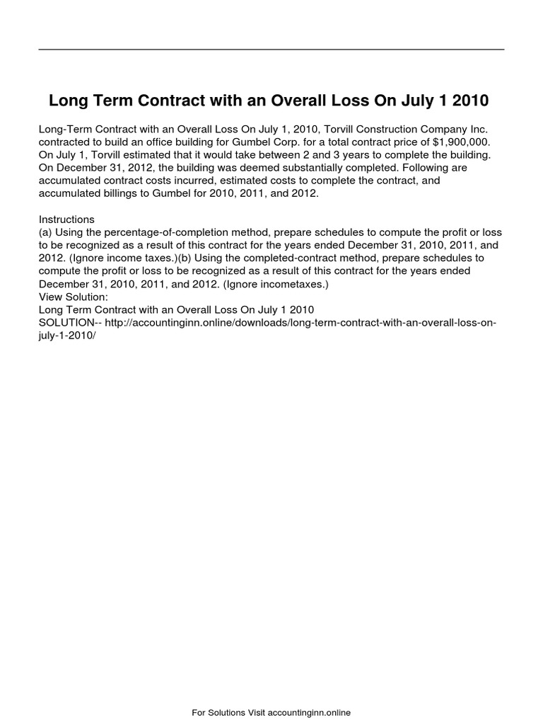 Long Term Contract With An Overall Loss On July 1 2010 PDF | PDF