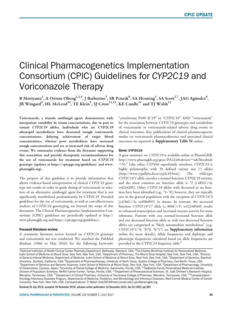 Clinical Pharmacogenetics Implementation Consortium (CPIC) Guidelines ...