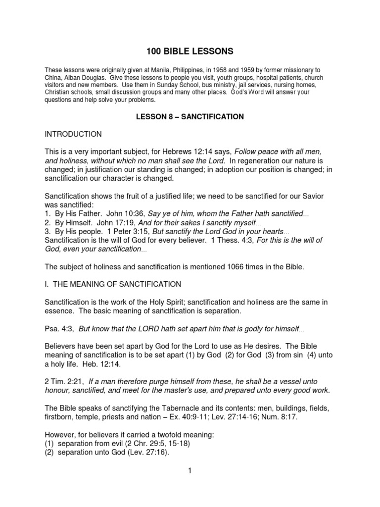 100 Bible Lessons: and Holiness, Without Which No Man Shall See The ...