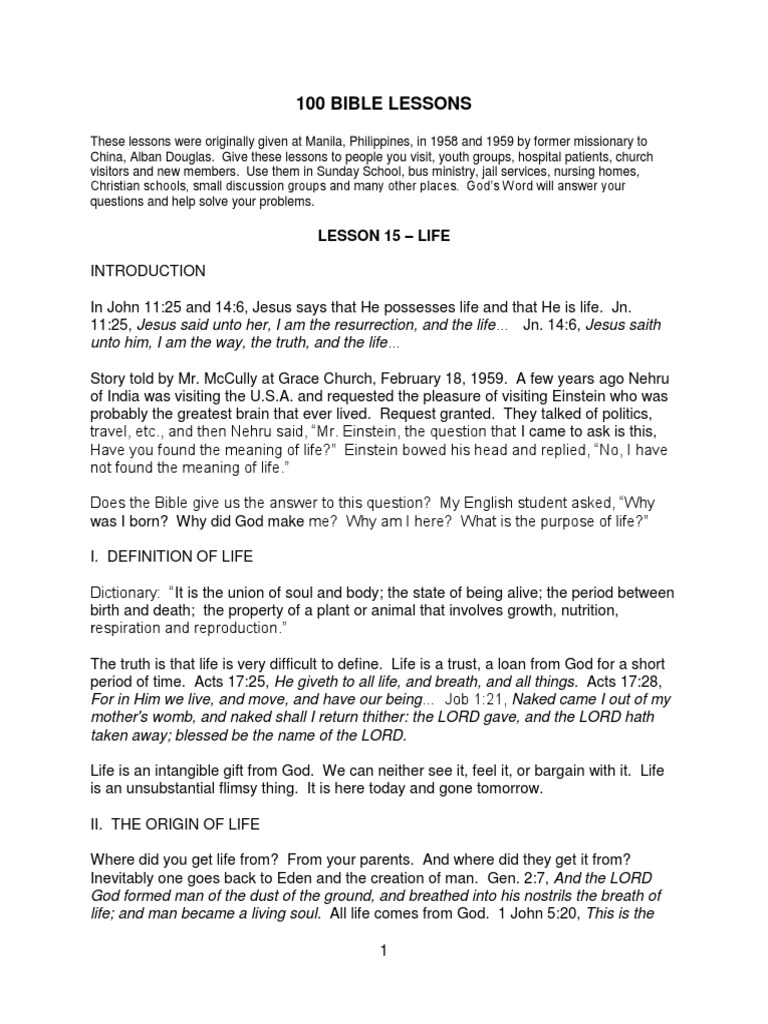 100 Bible Lessons: Lesson 15 - Life | PDF | Eternal Life (Christianity ...