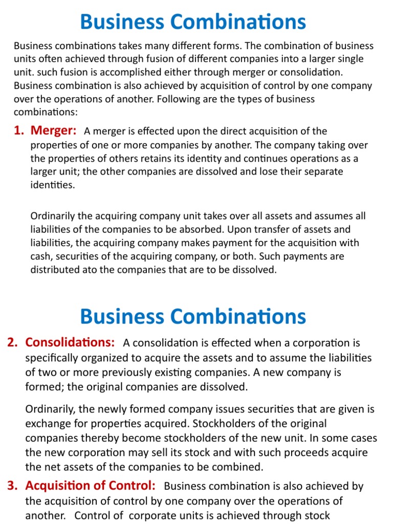 Business Combinations | PDF | Consolidation (Business) | Mergers And ...
