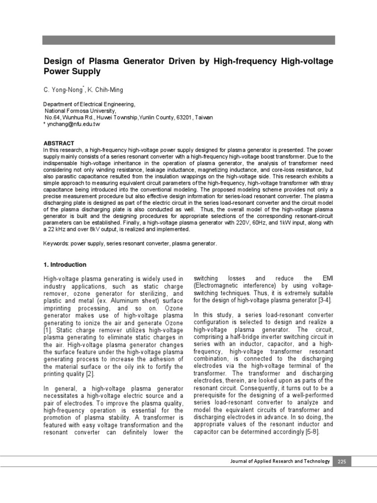 High-Frequency High-Voltage Plasma Design | PDF | High Voltage ...