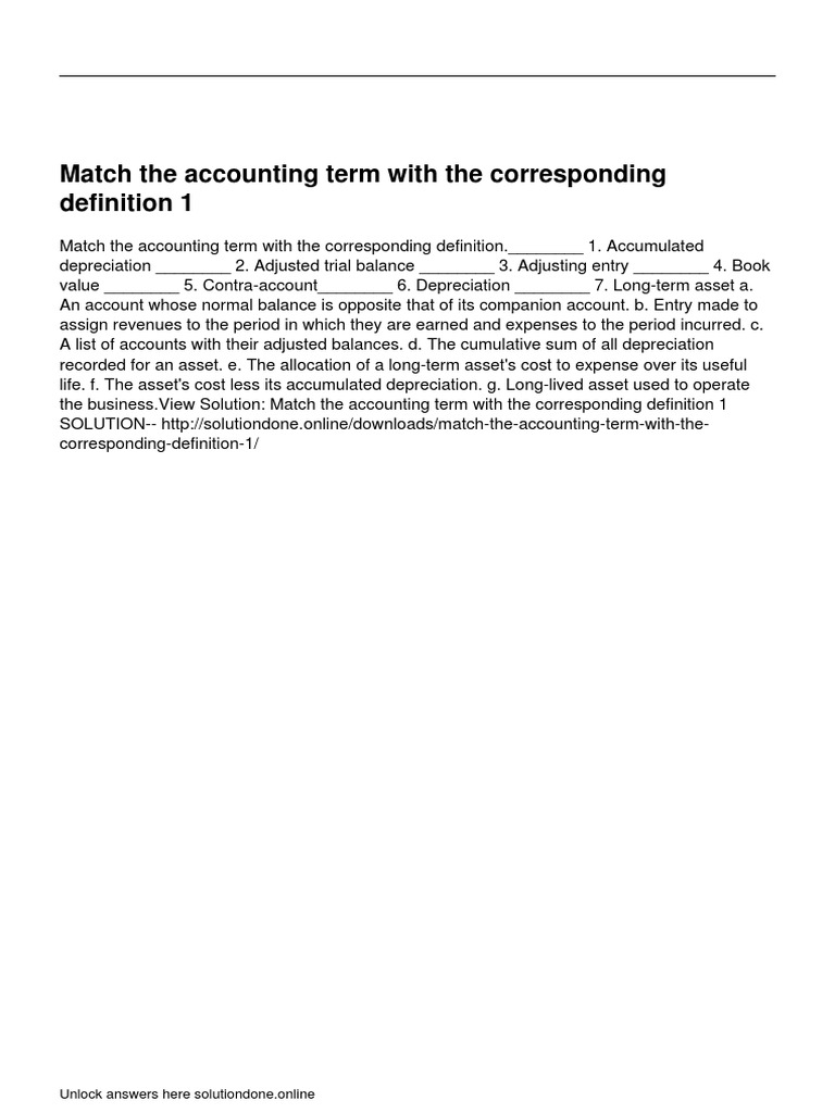 Match The Accounting Term With The Corresponding Definition 1 | PDF
