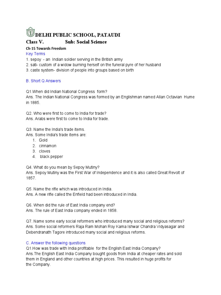 Class 5 SST Ch-15 | PDF | Indian Rebellion Of 1857 | British India