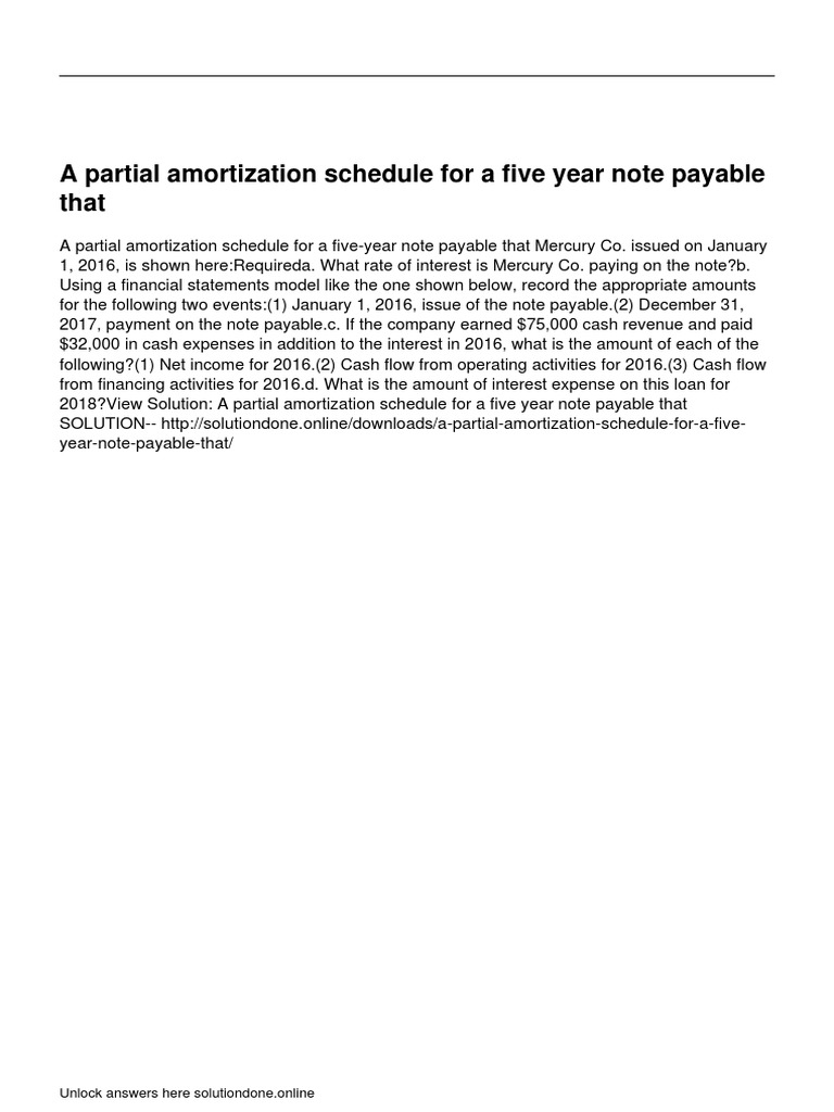 A Partial Amortization Schedule For A Five Year Note Payable That | PDF ...