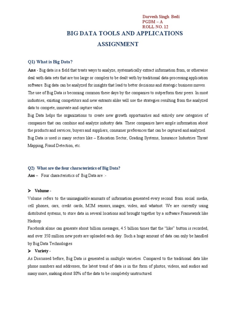 Big Data Tools and Applications Assignment | Download Free PDF | Apache Hadoop | Big Data