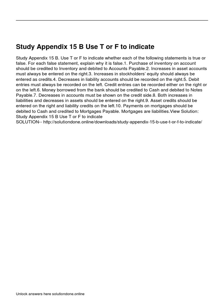 Study Appendix 15 B Use T or F To Indicate: Unlock Answers Here ...