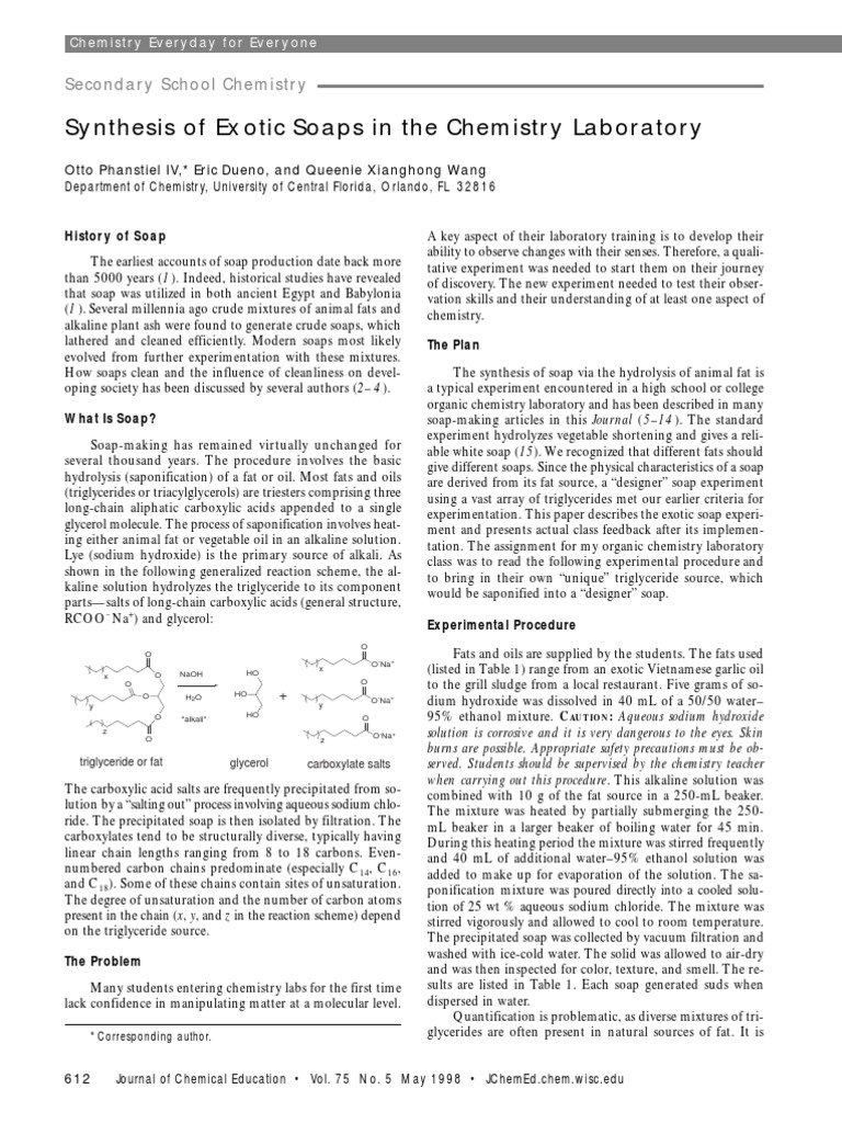 Synthesis of Exotic Soaps in The Chemistry Laboratory | PDF | Fat ...