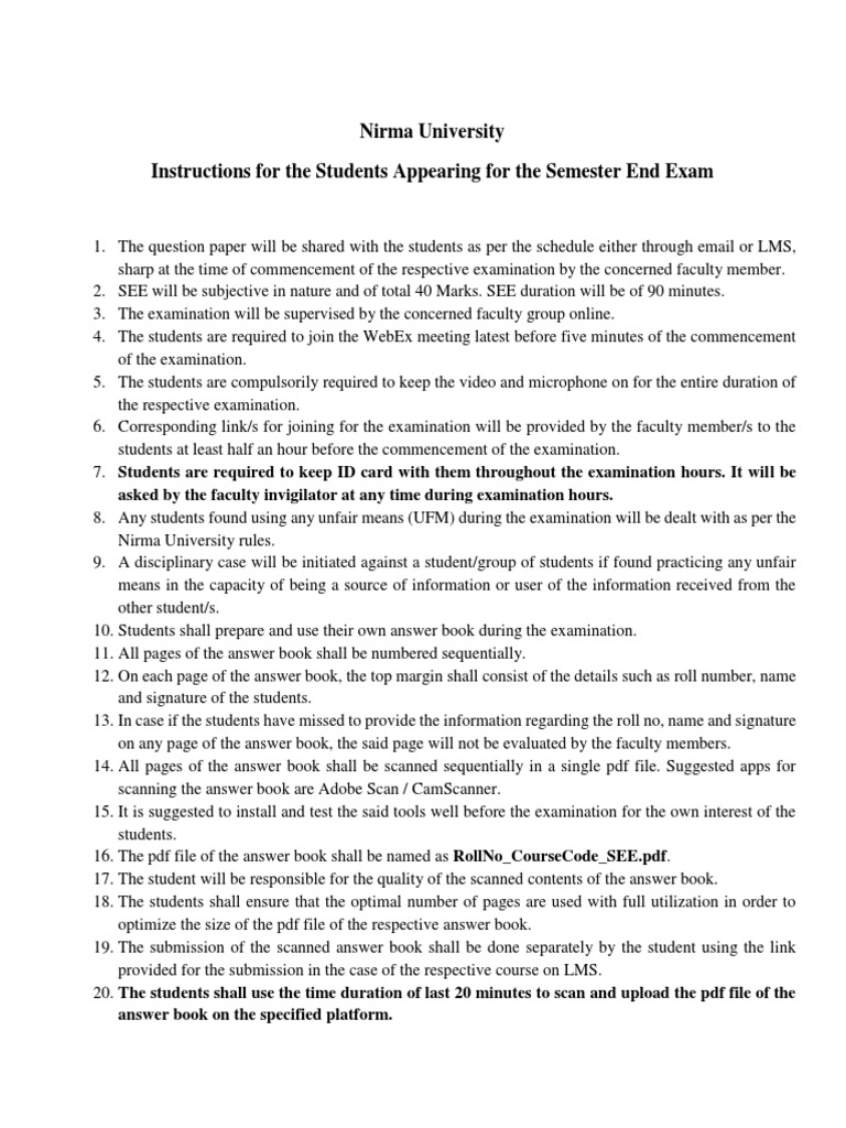 Nirma University Exam Instructions 2023 | PDF | Test (Assessment ...