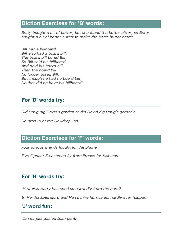 Diction Exercises For 'B' Words | PDF | Science | Teaching Mathematics