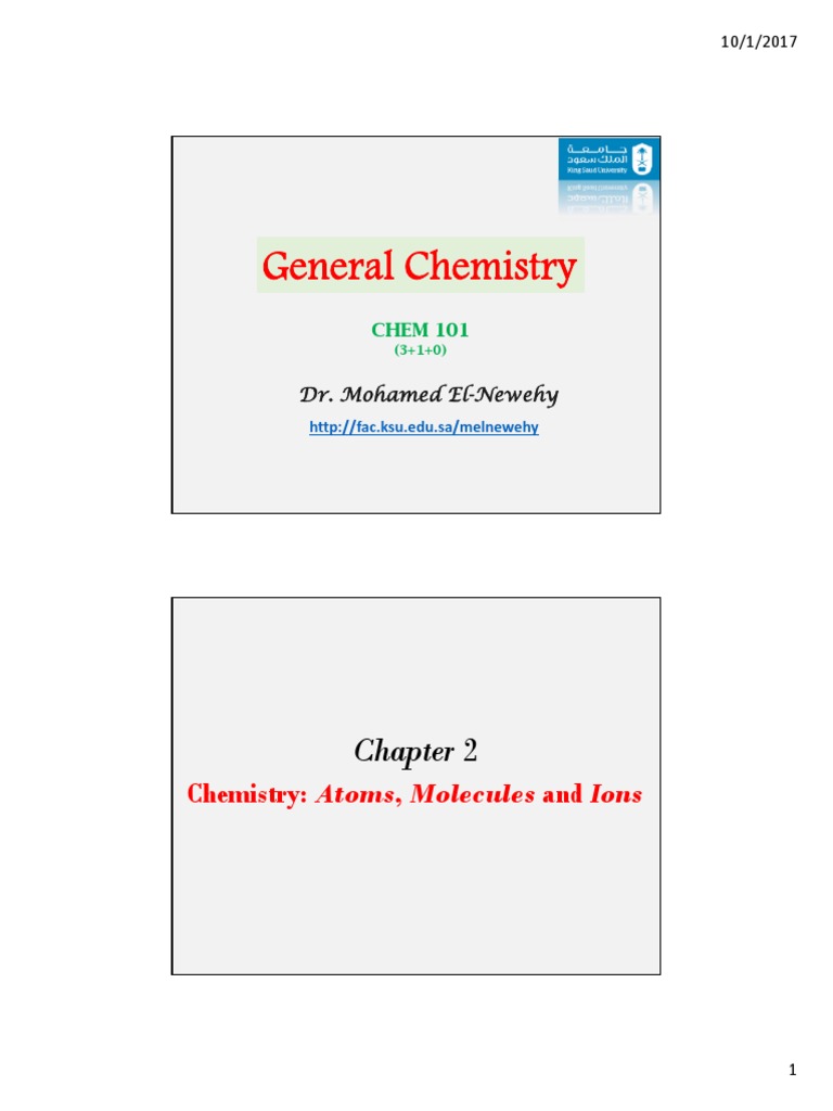 General Chemistry: Chemistry: Atoms, Molecules and Ions | PDF | Ion | Atoms
