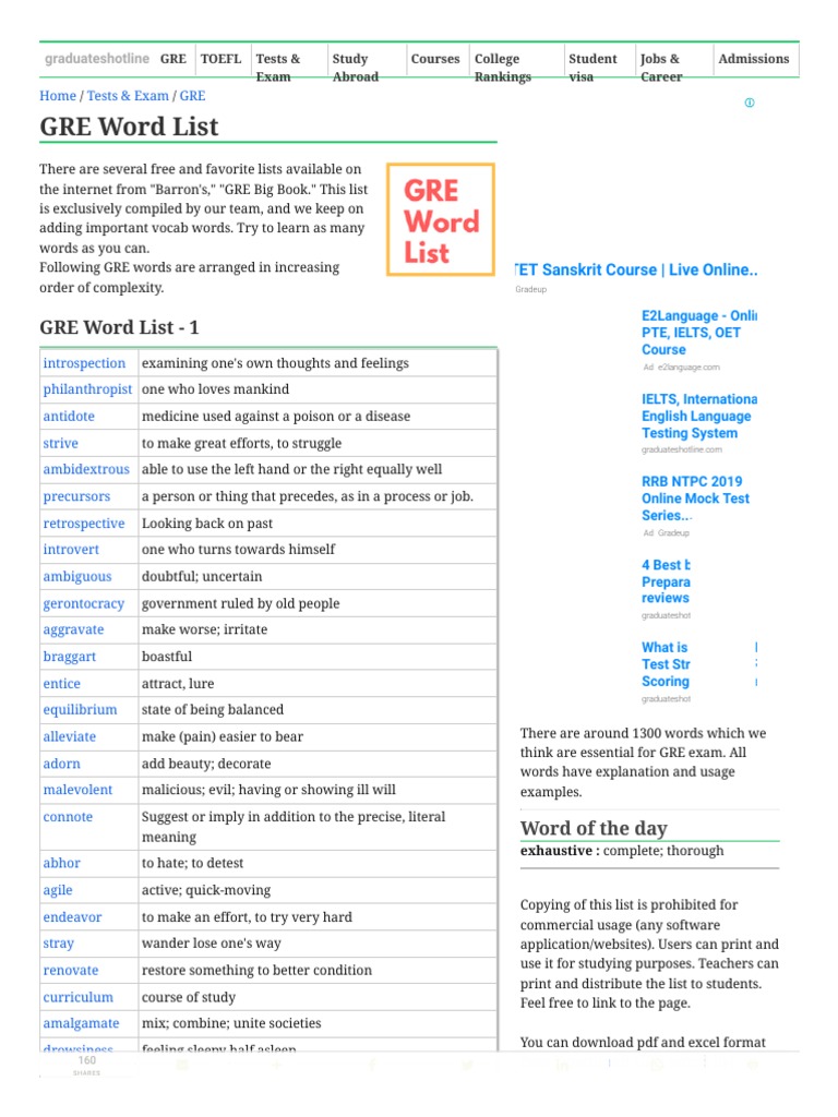GRE Word List - 1 | PDF | Graduate Record Examinations | Crime Thriller
