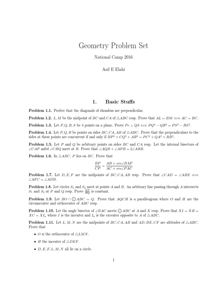 Geometry Problem Set: 1. Basic Stuffs | PDF | Triangle | Geometric Shapes
